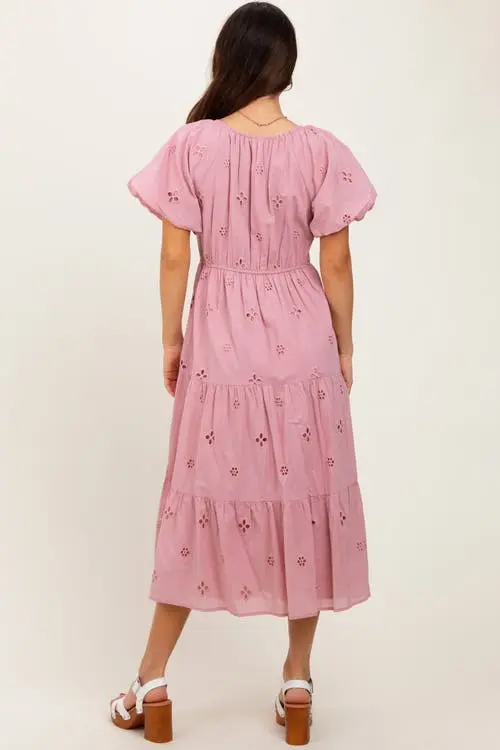 PINKBLUSH Eyelet Square Neck Midi Dress