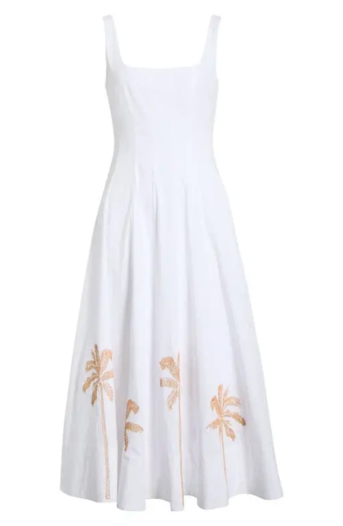 Staud Wells Sleeveless Midi Sundress - White Embr
