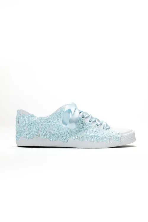 FOREVER & ALWAYS SHOES Azure Lace Bloom Bridal Sneaker