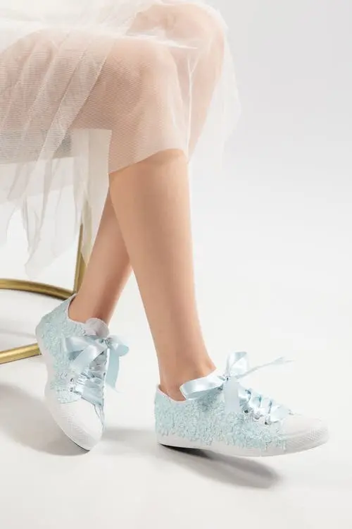 FOREVER & ALWAYS SHOES Azure Lace Bloom Bridal Sneaker