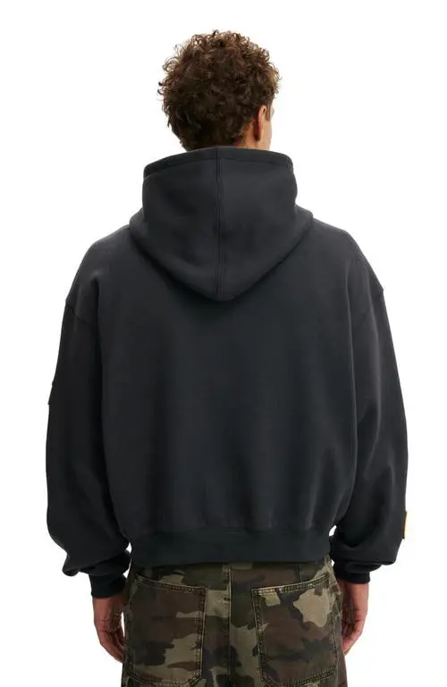 COTTON ON Cropped Zip-up Graphic Hoodie - Washed Black  Skyworks