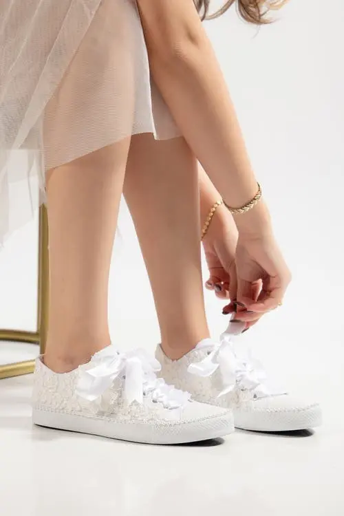 FOREVER & ALWAYS SHOES Marvelle Pearl Lace Bridal Sneaker