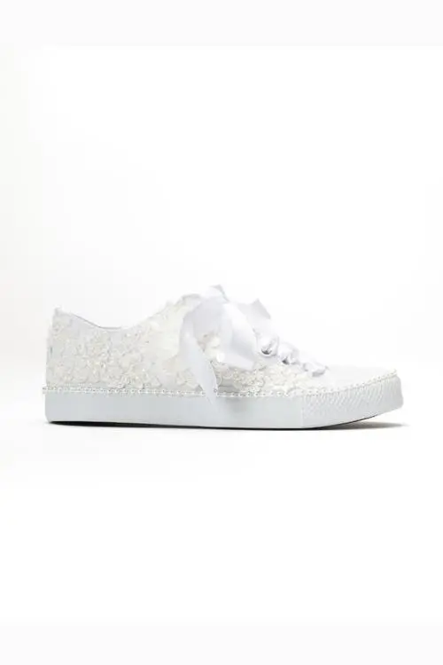 FOREVER & ALWAYS SHOES Marvelle Pearl Lace Bridal Sneaker