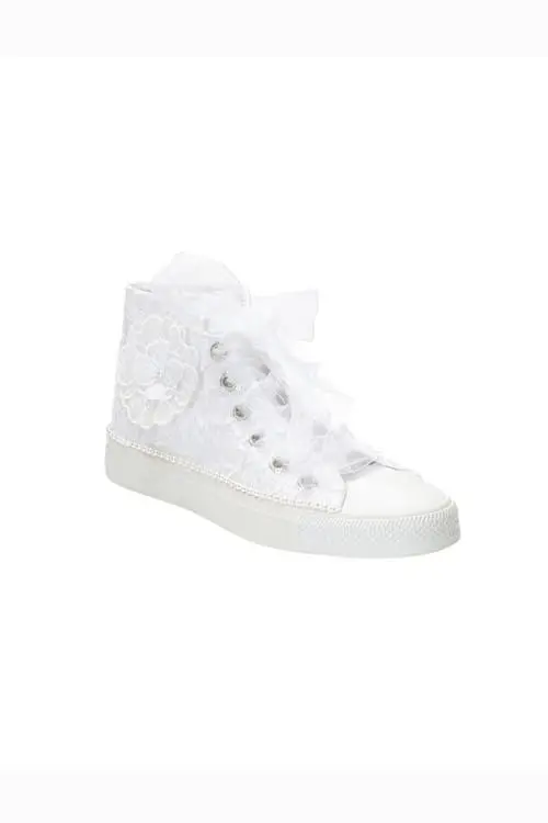 FOREVER & ALWAYS SHOES Mariselle Pearl Lace High-top Sneakers - Ivory