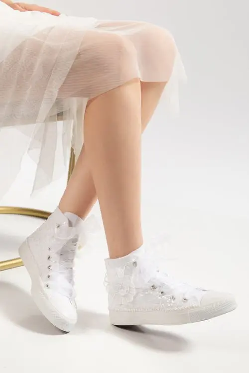 FOREVER & ALWAYS SHOES Mariselle Pearl Lace High-top Sneakers
