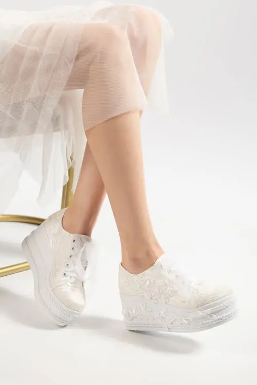 FOREVER & ALWAYS SHOES Valencia Lace Platform Bridal Sneakers