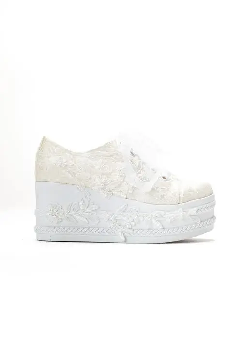 FOREVER & ALWAYS SHOES Valencia Lace Platform Bridal Sneakers