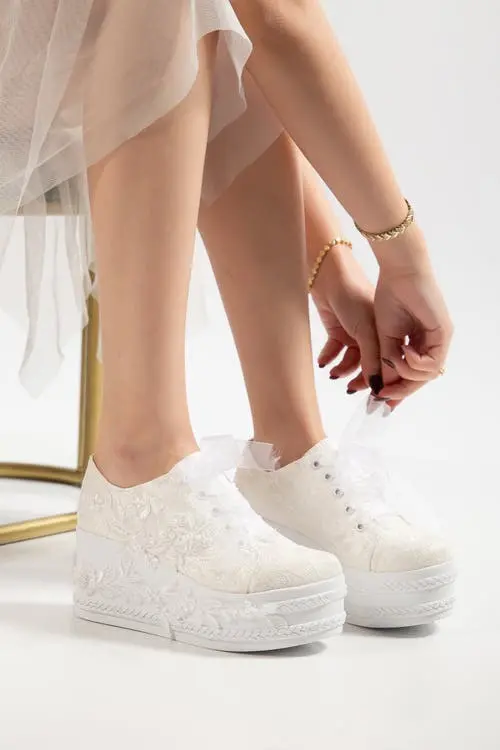 FOREVER & ALWAYS SHOES Valencia Lace Platform Bridal Sneakers