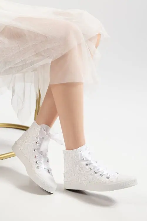 FOREVER & ALWAYS SHOES Isolde Lace High Top Bridal Sneaker