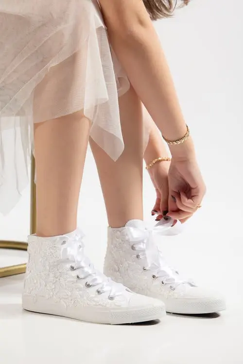 FOREVER & ALWAYS SHOES Isolde Lace High Top Bridal Sneaker