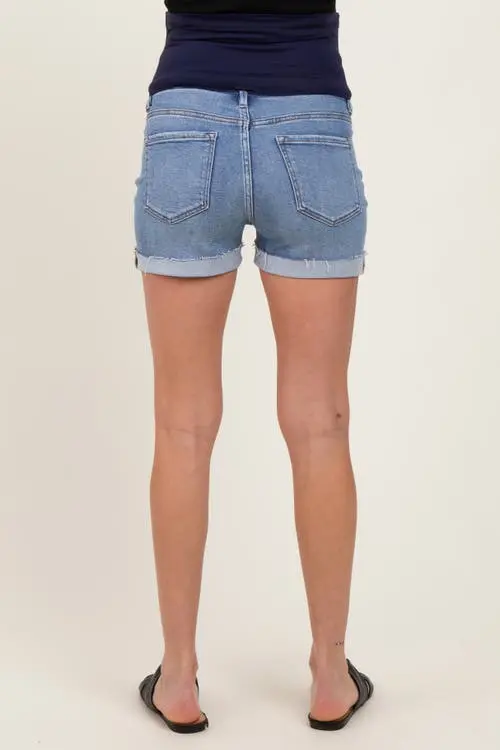 PINKBLUSH Raw Hem Cuffed Maternity Denim Shorts