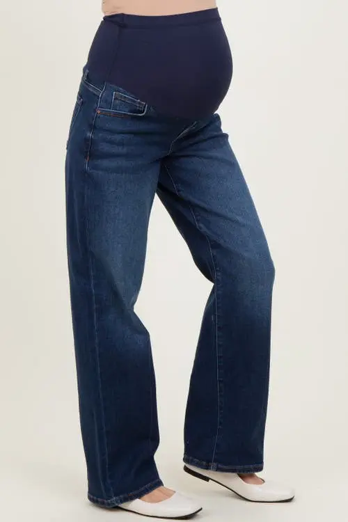PINKBLUSH Boyfriend Fit Maternity Jeans - Navy Blue