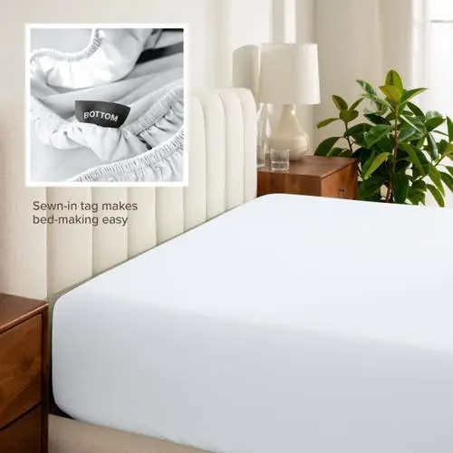BARE HOME 100% Organic Cotton Percale Cooling Fitted Sheetfull Xl - White