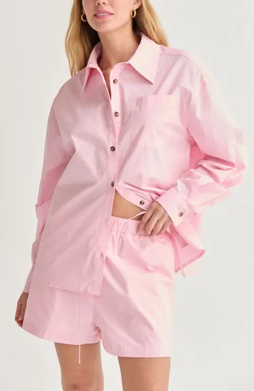 CRESCENT Oversized Poplin Shirt Two Piece Set - Pink