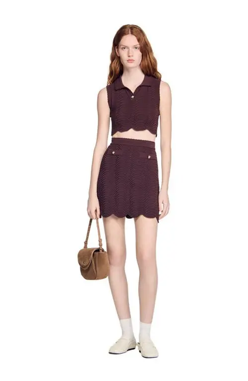 Sandro Short Decorative Knit Skirt - Brown