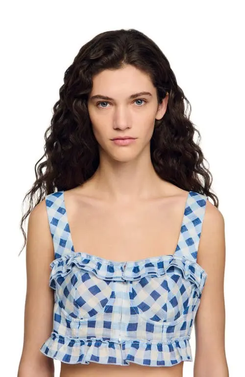 Sandro Gingham Linen Crop Top