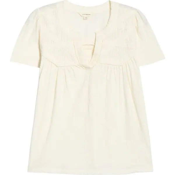Lucky Brand Lace Pintuck Top - Whisper White