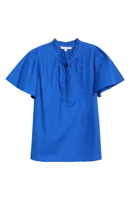SUGARLIPS Ruffle Trim Cotton Poplin Shirt - Cobalt