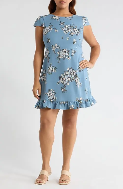SUGARLIPS Floral Ruffle Mini Dress - Blue-multi