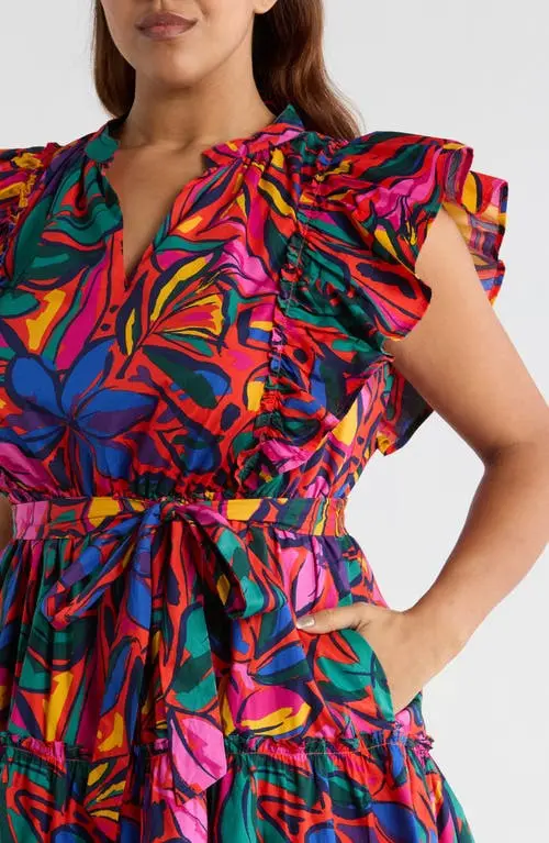 SUGARLIPS Rainbow Tropics Floral Ruffle Mini Dress