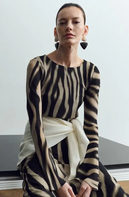 Mango Abstract Zebra Print Long Sleeve Dress - Black | Editorialist