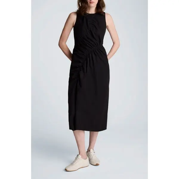 KENNETH COLE Asymmetric Ruched Cotton Blend Midi Dress