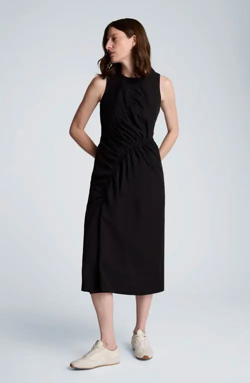 KENNETH COLE Asymmetric Ruched Cotton Blend Midi Dress