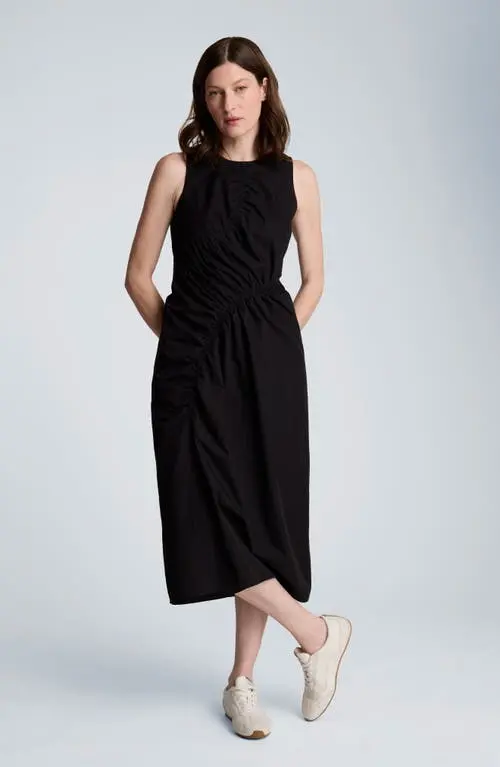 KENNETH COLE Asymmetric Ruched Cotton Blend Midi Dress
