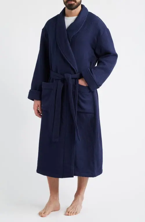 Majestic International Aberdeen Waffle Knit Robe - Navy