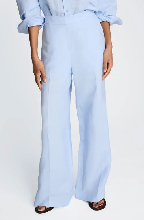 KENNETH COLE Pull-on Linen Blend Straight Leg Pants - Blue Dawn