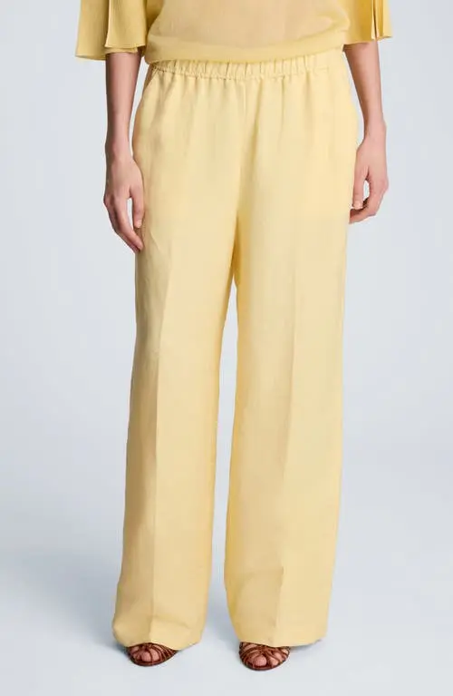 KENNETH COLE Pull-on Linen Blend Straight Leg Pants - Pastel Yellow