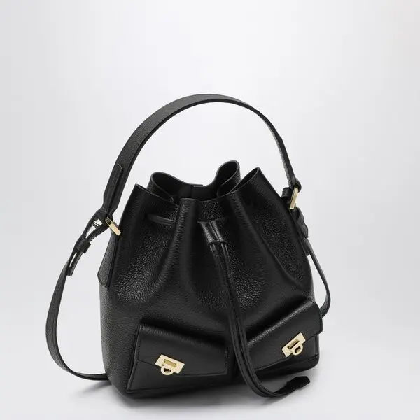 FERRAGAMO Multipocket Bucket Bag In Hammered Leather