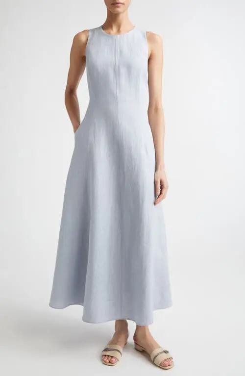 Eleventy Sleeveless Linen Midi Dress - Sky Blue