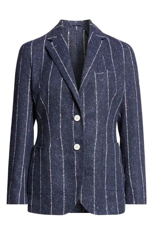 Eleventy Stripe Slubby Linen Blend Jacket