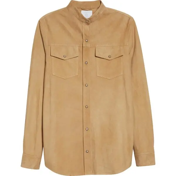 Eleventy Lambskin Suede Overshirt - Camel
