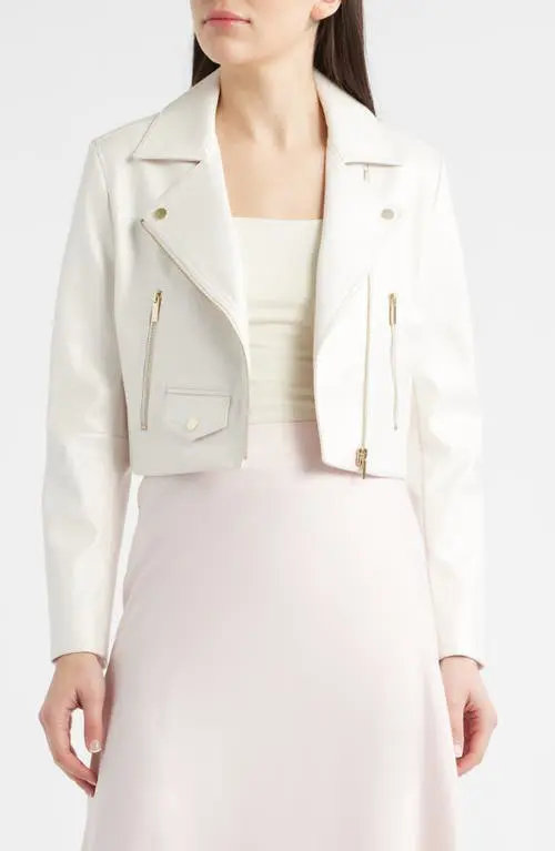Anne Klein Faux Leather Moto Jacket - White Dove