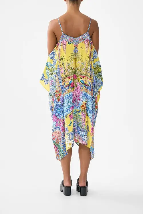 Camilla Short Drop Shoulder Strap Kaftan With Crystal Embellishments