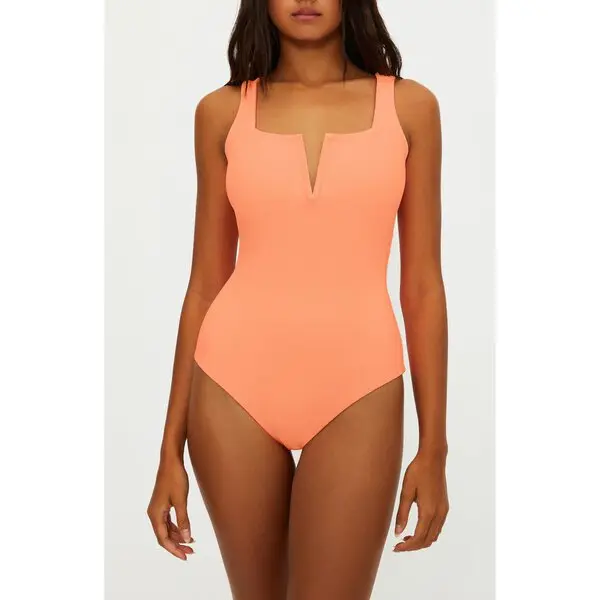 Beach Riot Tropez V-wire Rib One-piece Swimsuit - Guava