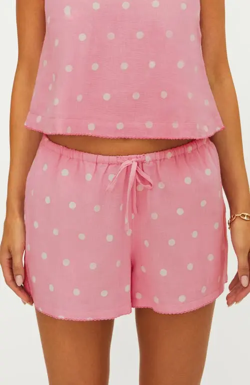 Beach Riot Birkley Polka Dot Cotton & Linen Cover-up Shorts - Pink/white Polka Dots