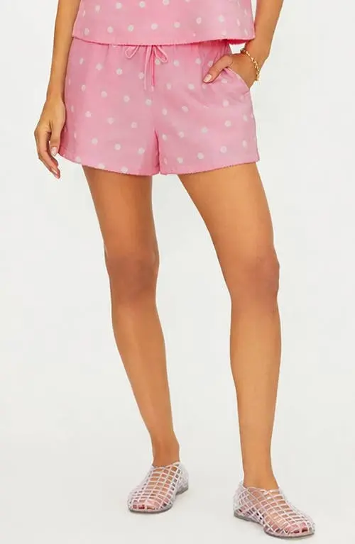 Beach Riot Birkley Polka Dot Cotton & Linen Cover-up Shorts - Pink/white Polka Dots