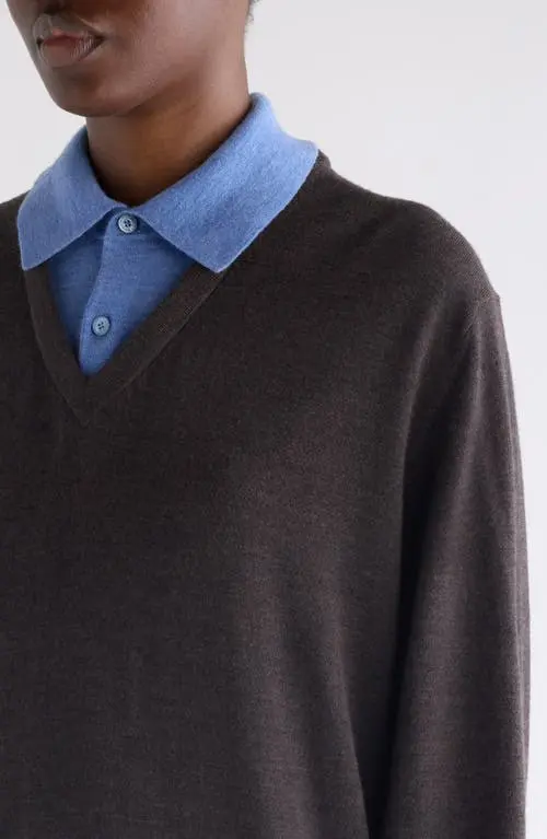 Acne Studios Layered Wool Polo Sweater - Brown/blue