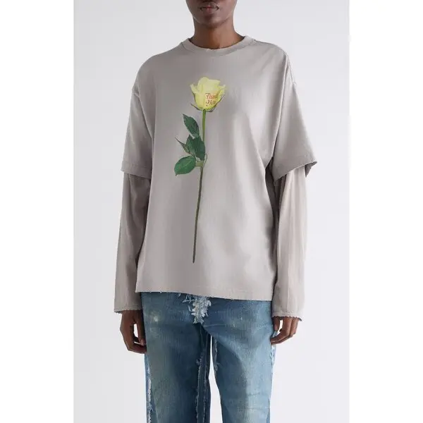 Acne Studios Layered Graphic Long-sleeve T-shirt - Light Grey