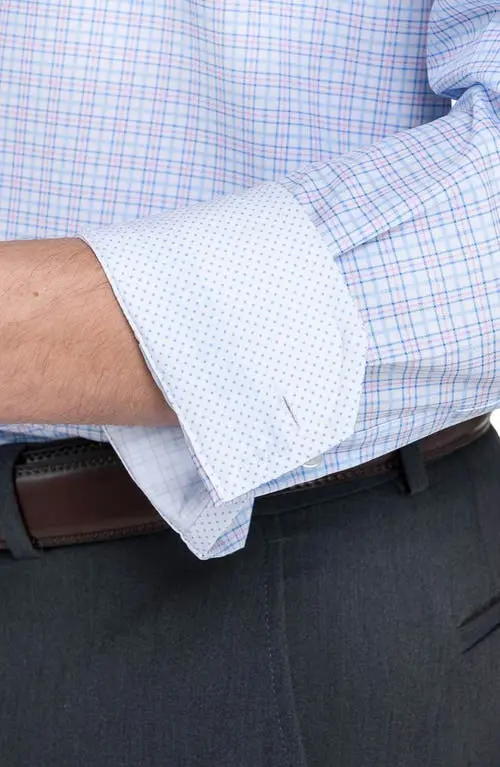 W.R.K Slim Fit Plaid Performance Dress Shirt - White/blue