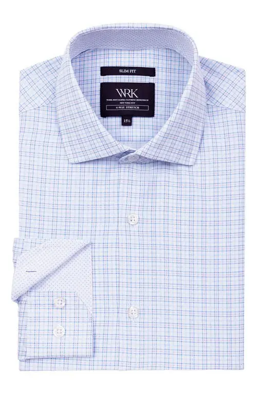 W.R.K Slim Fit Plaid Performance Dress Shirt - White/blue
