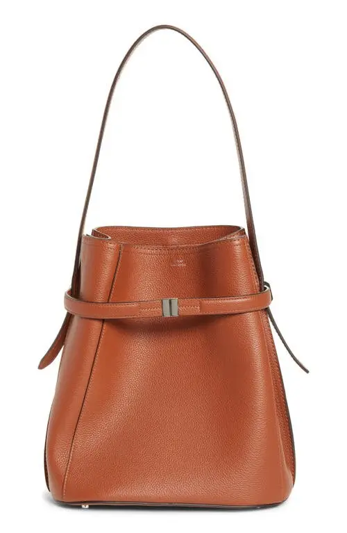 TOTEME Grained Leather Bucket Bag - Sienna