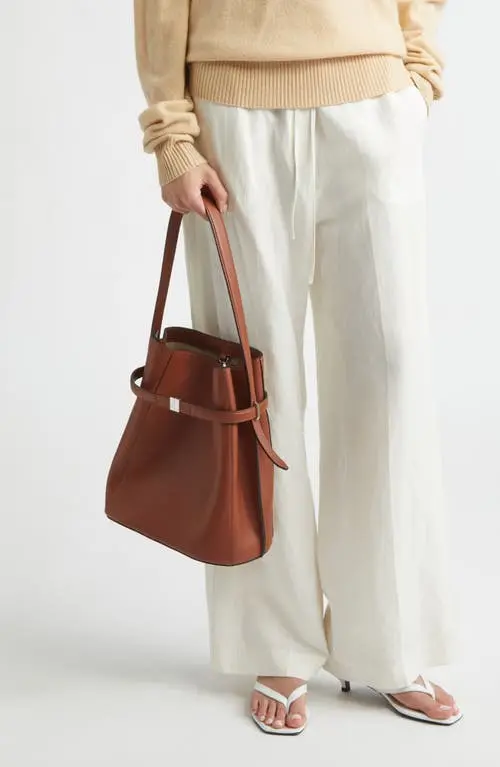 TOTEME Grained Leather Bucket Bag - Sienna