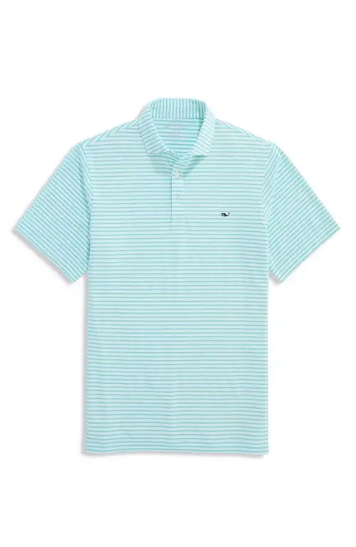 Vineyard Vines Sankaty Stripe Performance Piqué Polo - White/mint/blue