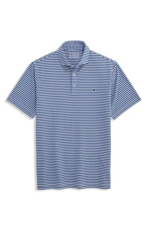 Vineyard Vines Sankaty Stripe Performance Piqué Polo - White/moon/summer Ev