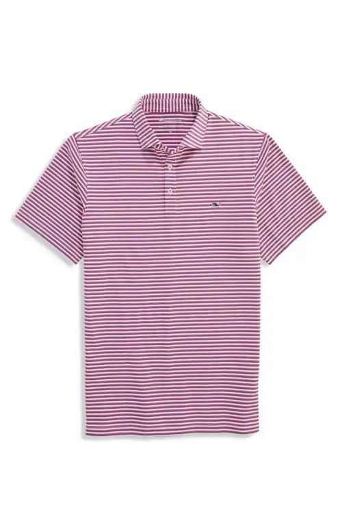 Vineyard Vines Sankaty Stripe Performance Piqué Polo - White/red/moonshine