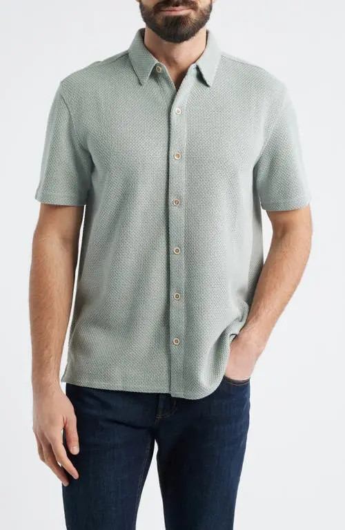 Johnston & Murphy Linden Textured Short Sleeve Button-up Shirt - Sage